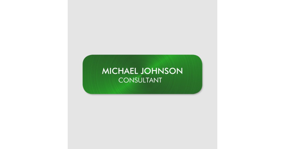 Elegant Green Metallic Professional Business Name Tag | Zazzle