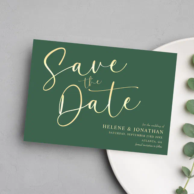 Elegant Green Modern Calligraphy Minimalist Save The Date | Zazzle