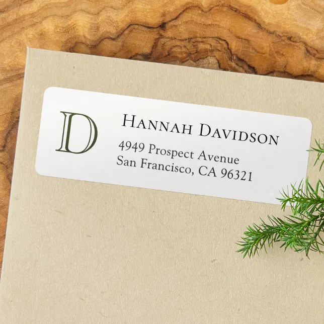Elegant Green Monogram Initial Return Address Label | Zazzle