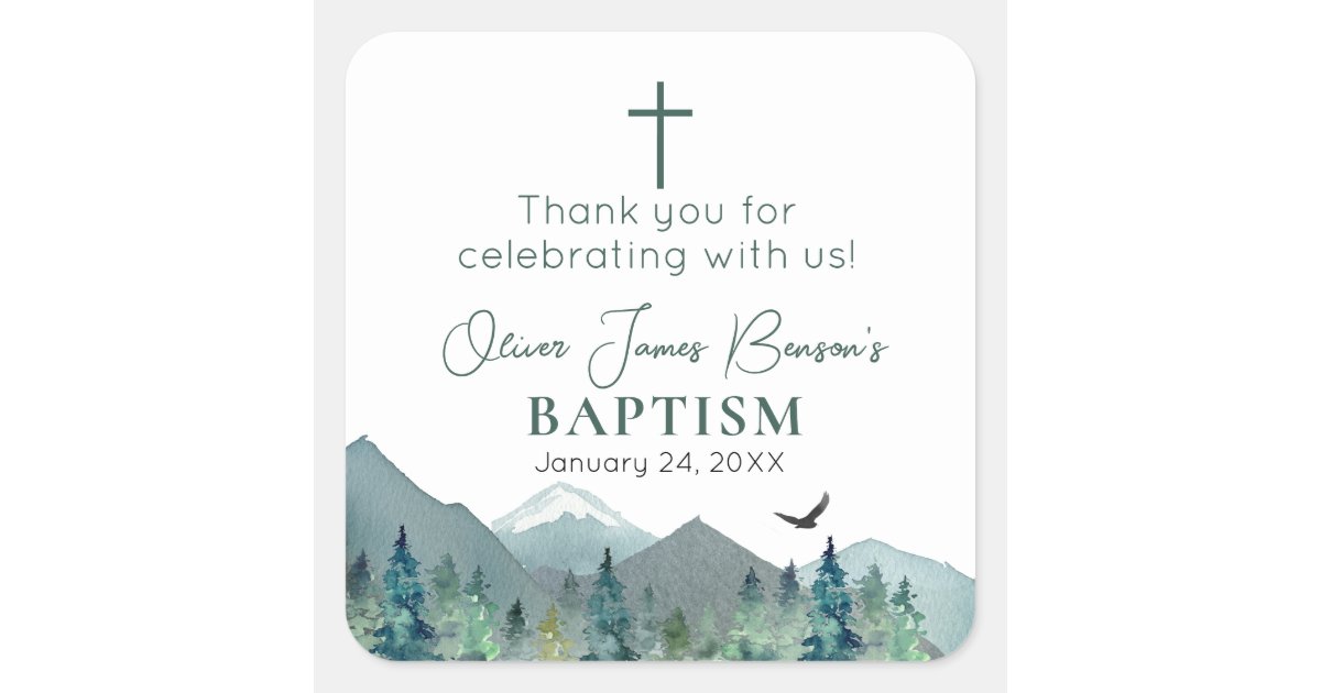 Elegant Green Mountain Boy Baptism Communion Square Sticker | Zazzle