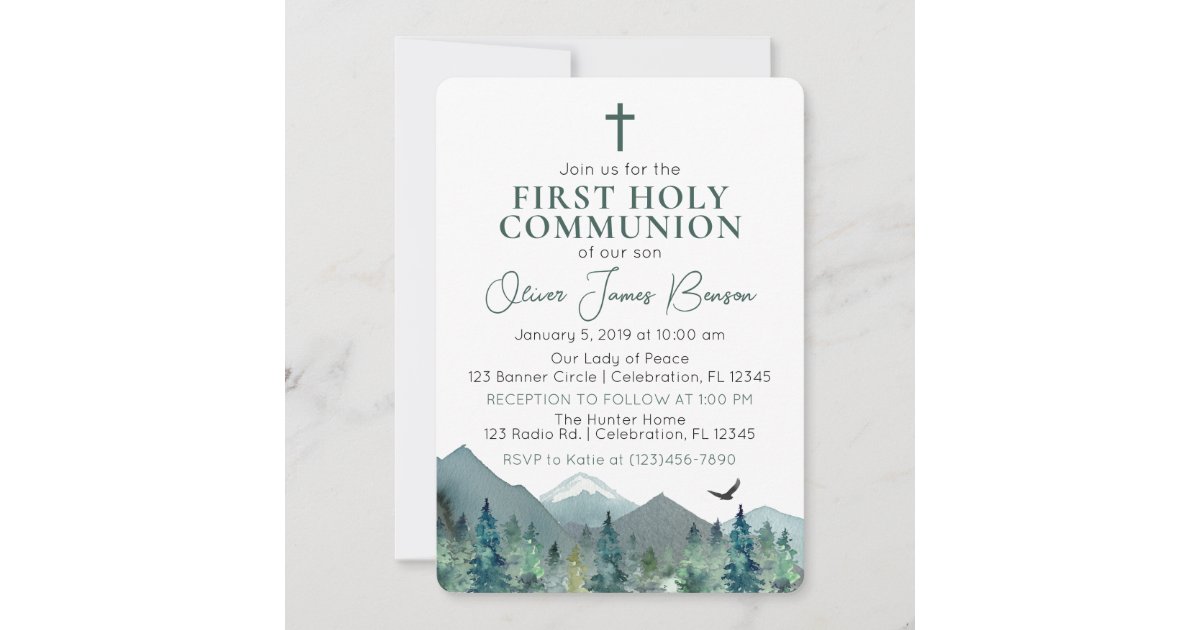 Elegant Green Mountain Boy First Holy Communion Invitation | Zazzle