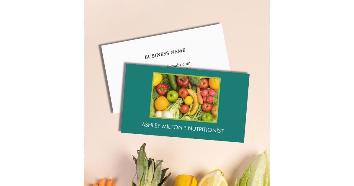 Elegant Green Nutritionist Vegetables Photo Business Card | Zazzle