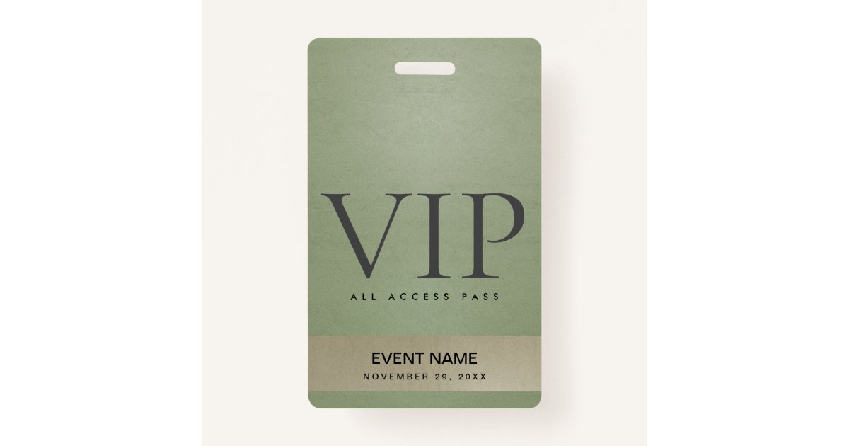 ELEGANT GREEN PALE GOLD VIP EVENT ACCESS PASS BADGE | Zazzle