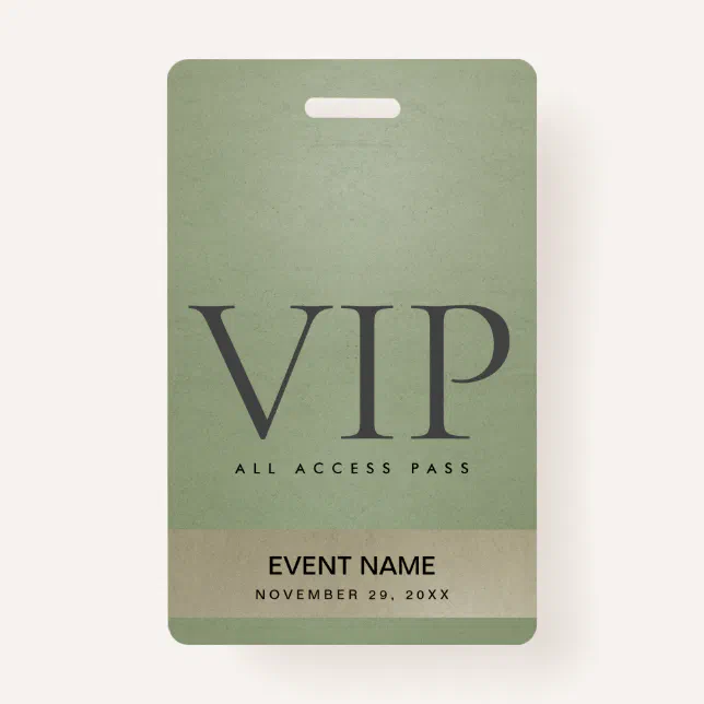ELEGANT GREEN PALE GOLD VIP EVENT ACCESS PASS BADGE | Zazzle