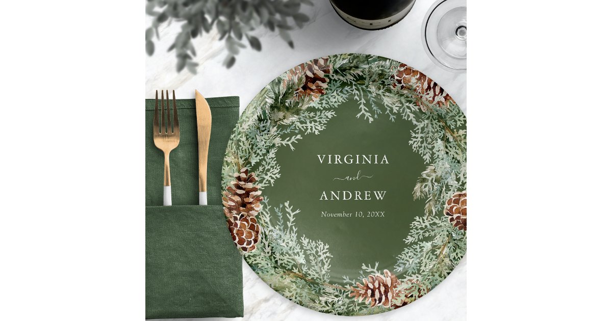 Elegant Green Pine Paper Plates | Zazzle