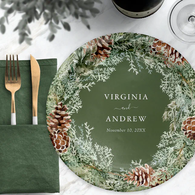 Elegant Green Pine Paper Plates | Zazzle