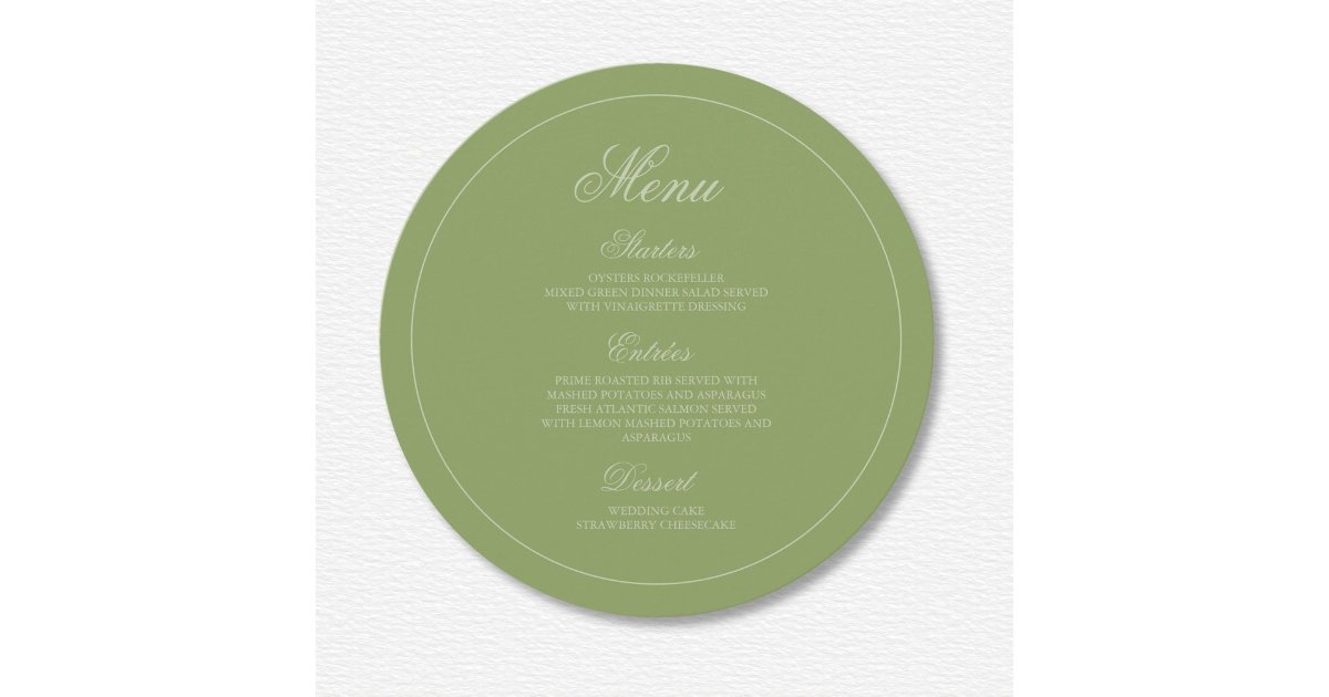 Elegant Green Pinstripe Wedding Menu | Zazzle