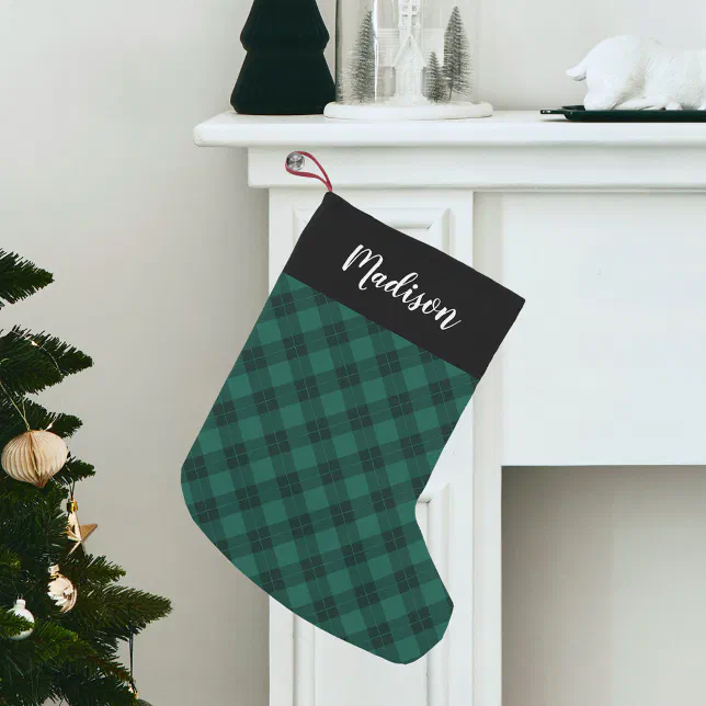 Elegant Green Plaid Personalized Small Christmas Stocking | Zazzle