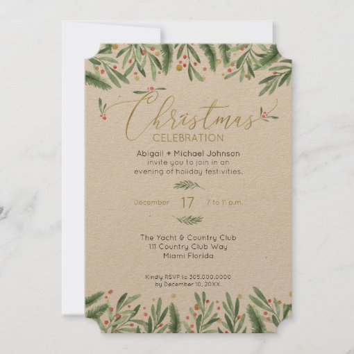 Elegant Green Red And Gold Christmas Party Invitation Zazzle