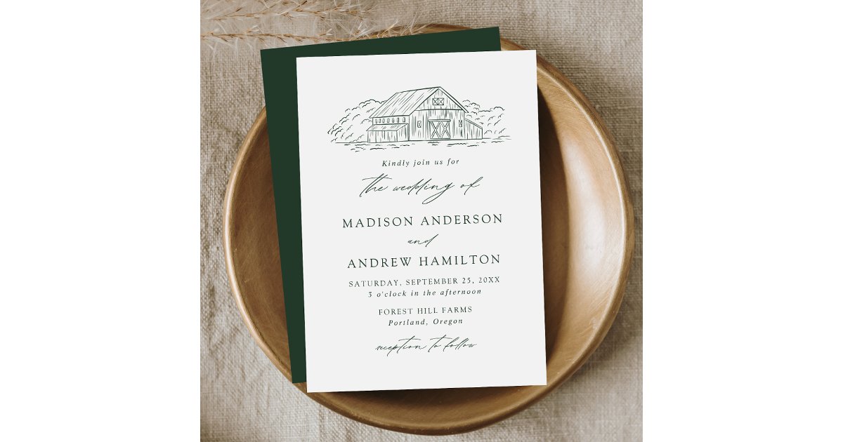 Elegant Green Rustic Barn Wedding Invitation | Zazzle