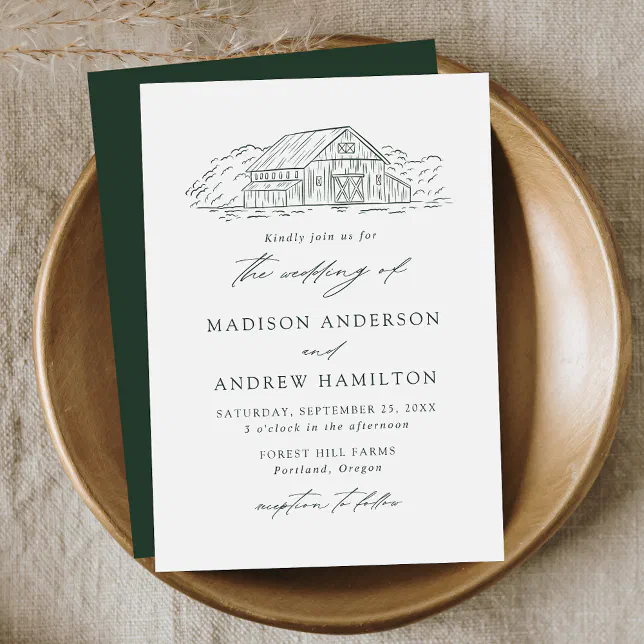 Elegant Green Rustic Barn Wedding Invitation | Zazzle