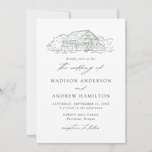 Elegant Green Rustic Barn Wedding Invitation | Zazzle