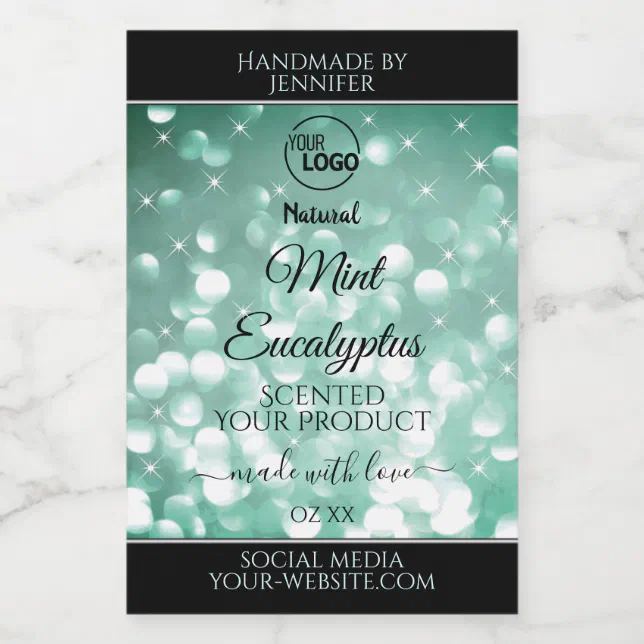 Elegant Green Sparkle Glitter Logo Product Labels | Zazzle