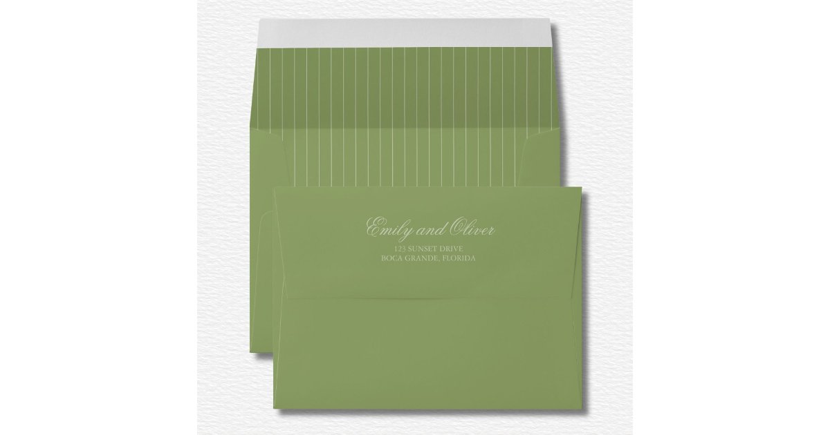 Elegant Green Tone On Tone Stripes Wedding Envelope | Zazzle