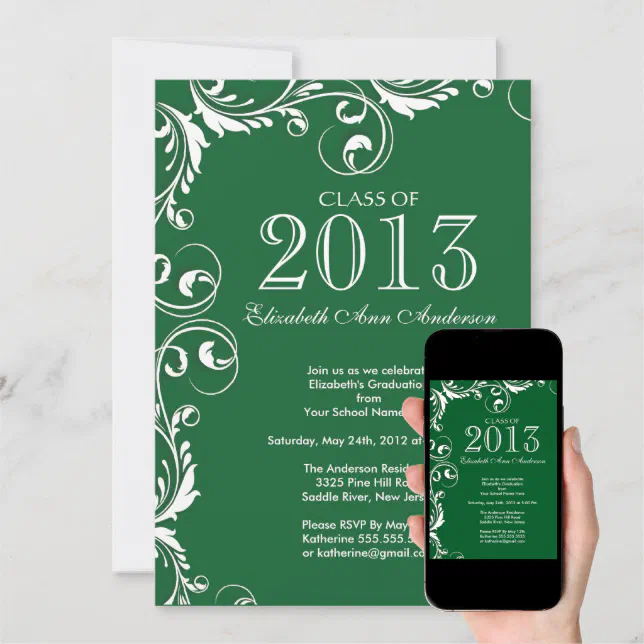 Elegant Green White Graduation Party Invitation | Zazzle