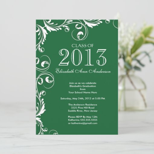 Elegant Green White Graduation Party Invitation | Zazzle