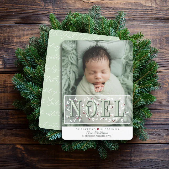 Elegant Green White Overlay Photo Christmas Card | Zazzle