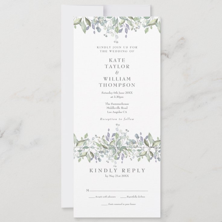 Elegant Greenery All In One Wedding Invitation | Zazzle