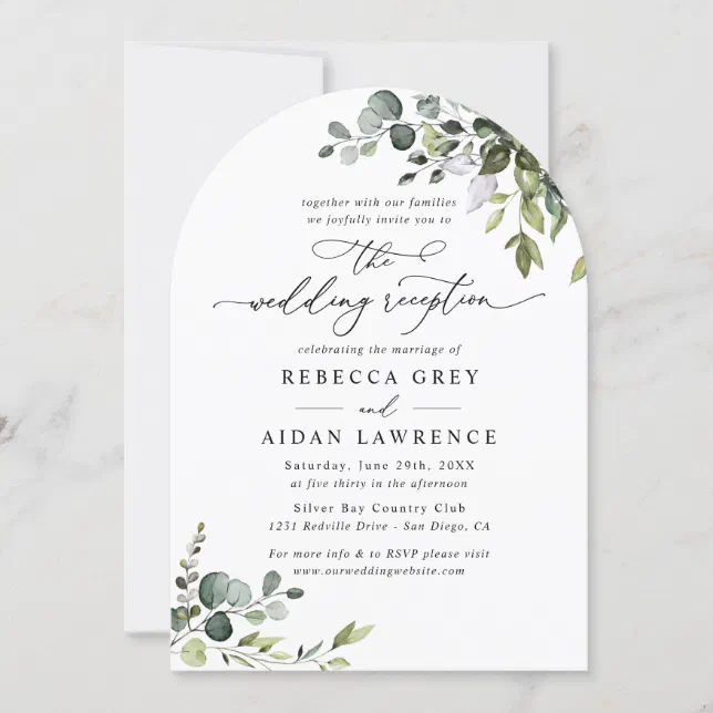 Elegant Greenery Arch Wedding Reception Only Invitation | Zazzle