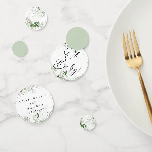 Elegant Greenery Baby Shower Table Confetti | Zazzle