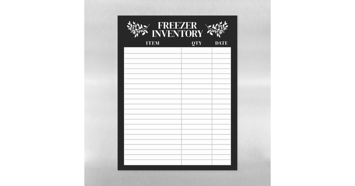 Elegant Greenery Black Freezer Inventory Magnetic Dry Erase Sheet | Zazzle