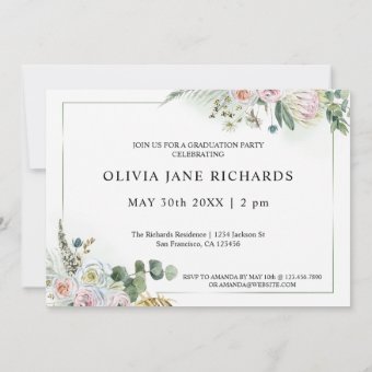 Elegant Greenery Boho Floral Graduation Party Invi Invitation | Zazzle