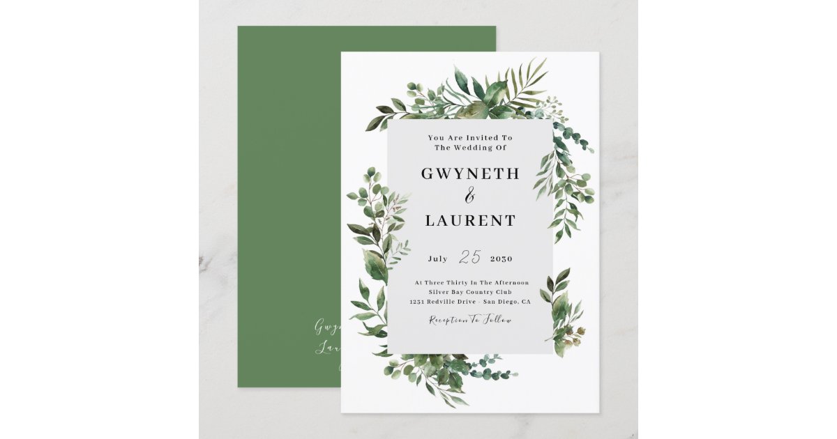 Elegant Greenery Border Wedding Invitation | Zazzle