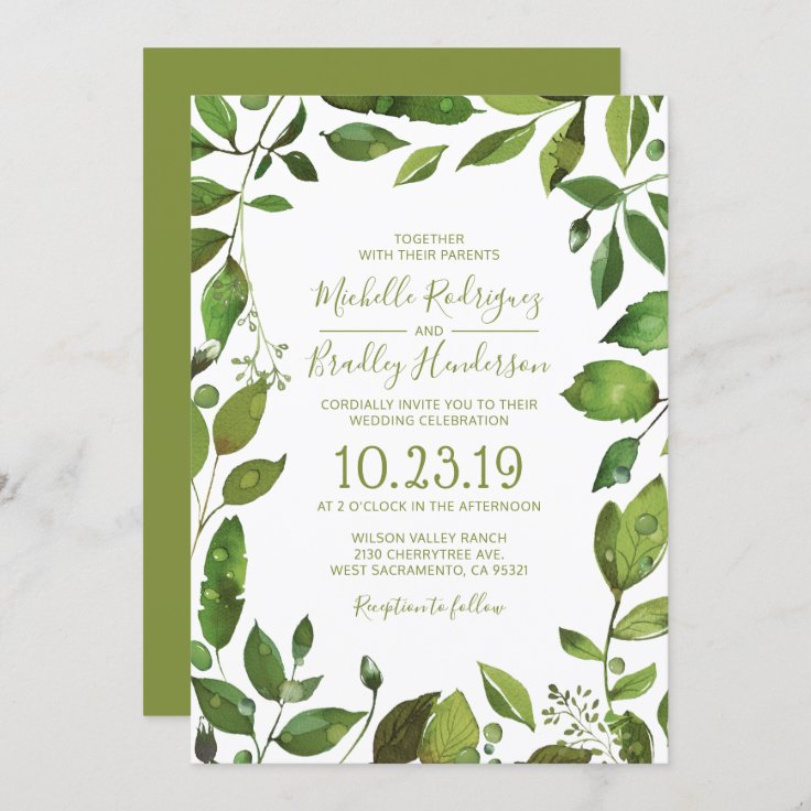 Elegant Greenery Botanical Foliage Wedding Invitation | Zazzle