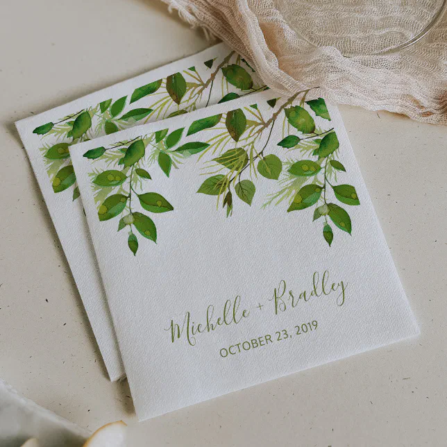 Elegant Greenery Botanical Foliage Wedding Paper Napkins | Zazzle