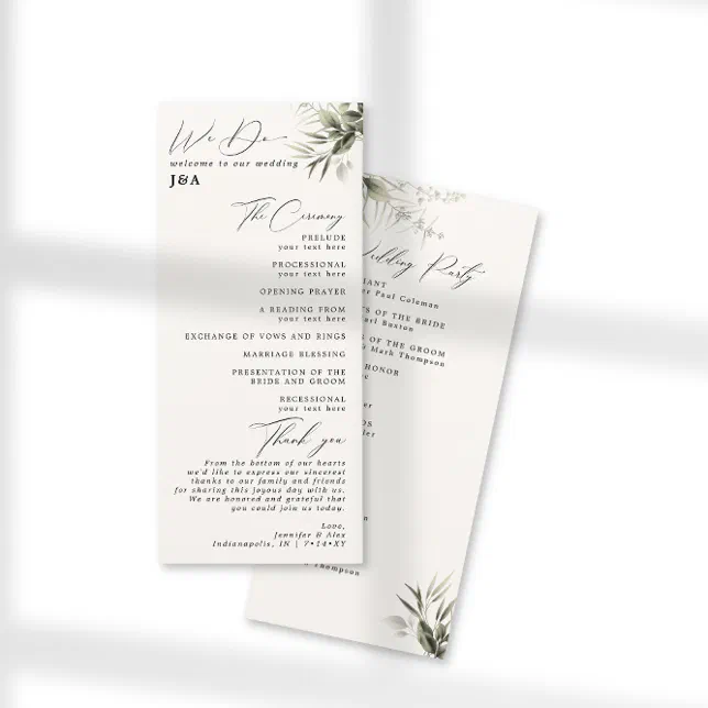 Elegant Greenery Botanical Ivory Wedding Program | Zazzle