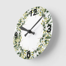 ELEGANT GREENERY BOTANICAL WALL CLOCK | Zazzle