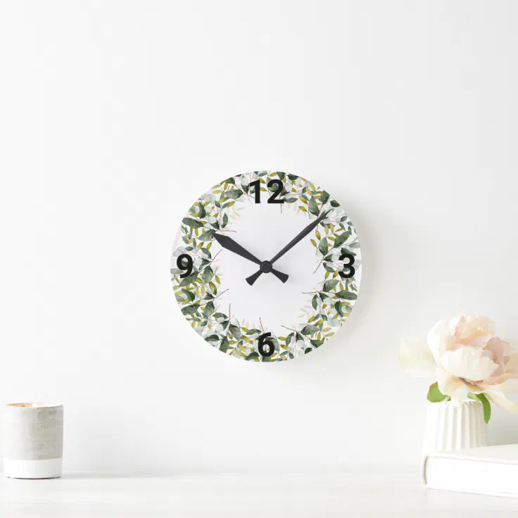 ELEGANT GREENERY BOTANICAL WALL CLOCK | Zazzle