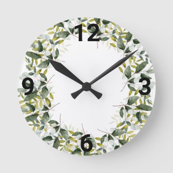 ELEGANT GREENERY BOTANICAL WALL CLOCK | Zazzle