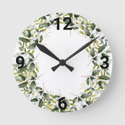 ELEGANT GREENERY BOTANICAL WALL CLOCK | Zazzle
