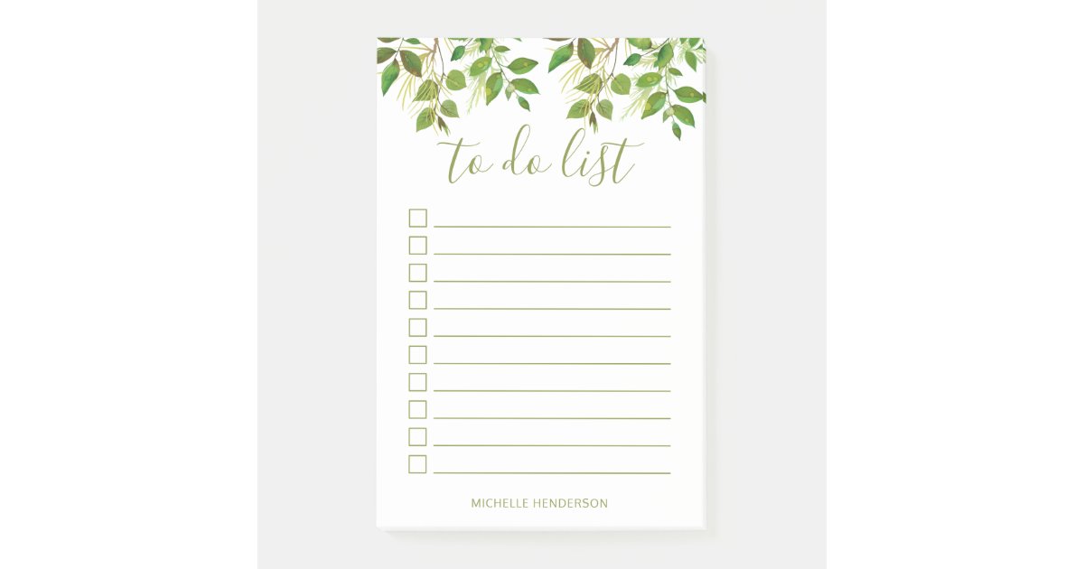 Elegant Greenery Botanical Wedding To Do List Post-it Notes | Zazzle