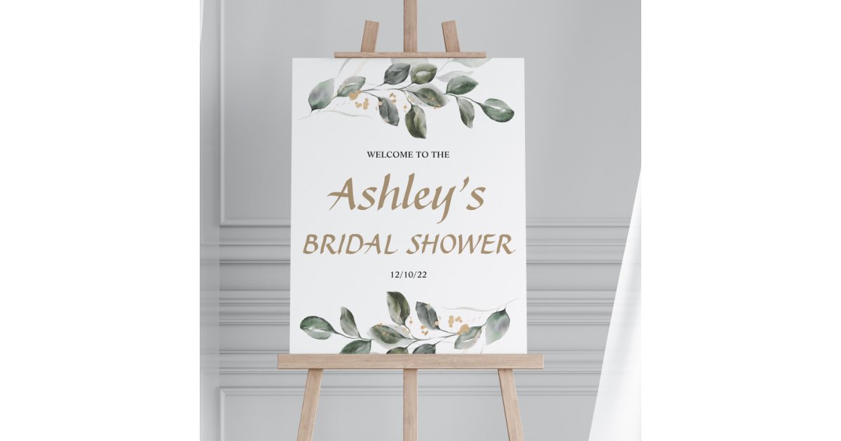 Elegant Greenery Bridal Shower Welcome Board | Zazzle