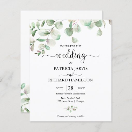 Elegant Greenery Budget Wedding Invitation | Zazzle