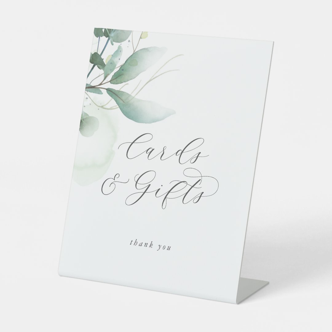 Elegant Greenery Cards and Gifts Pedestal Sign | Zazzle