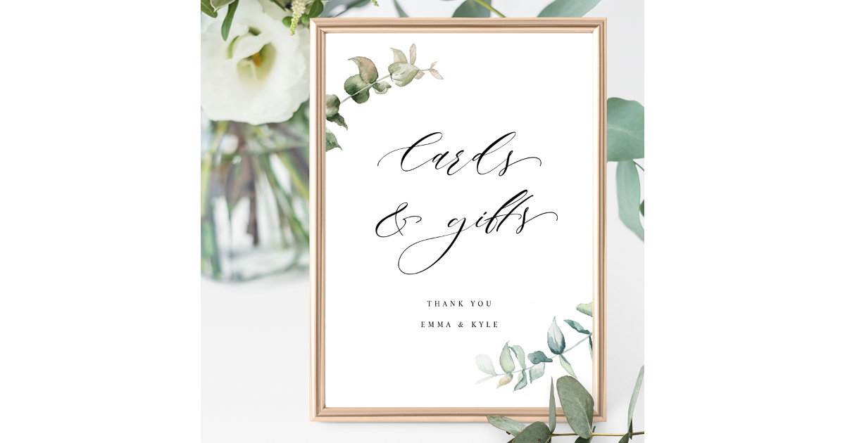 Elegant Greenery Cards and Gifts Wedding Sign | Zazzle