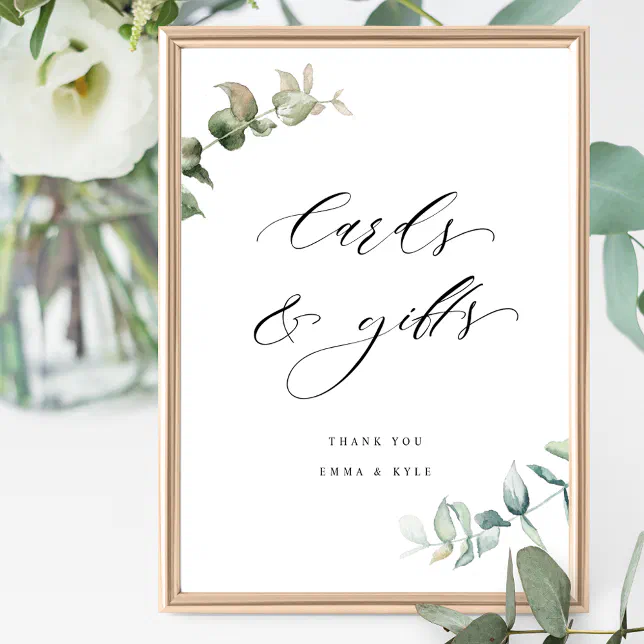 Elegant Greenery Cards and Gifts Wedding Sign | Zazzle
