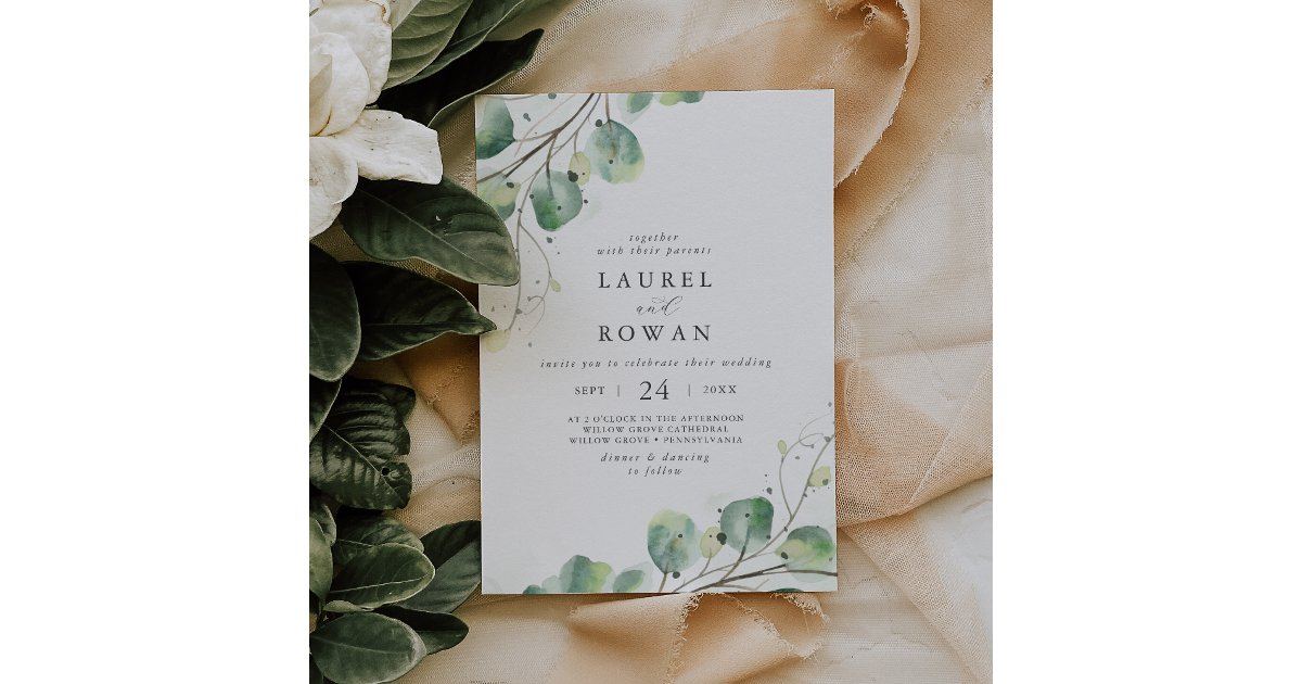 Elegant Greenery Casual Wedding Invitation | Zazzle