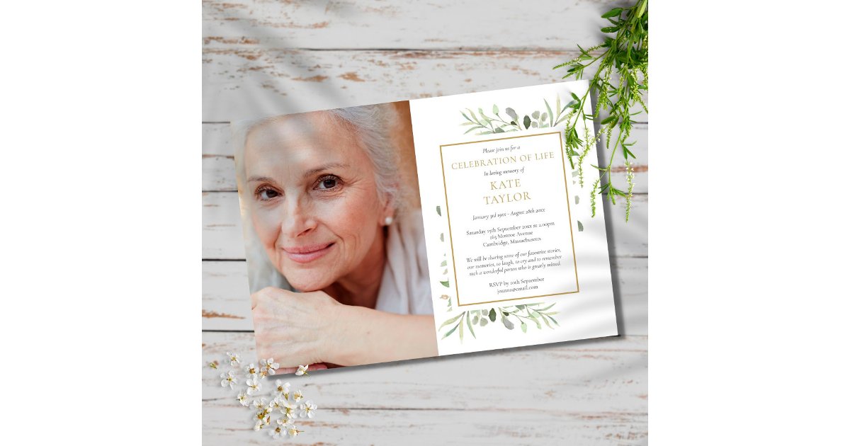 Elegant Greenery Celebration of Life Photo Invitation | Zazzle