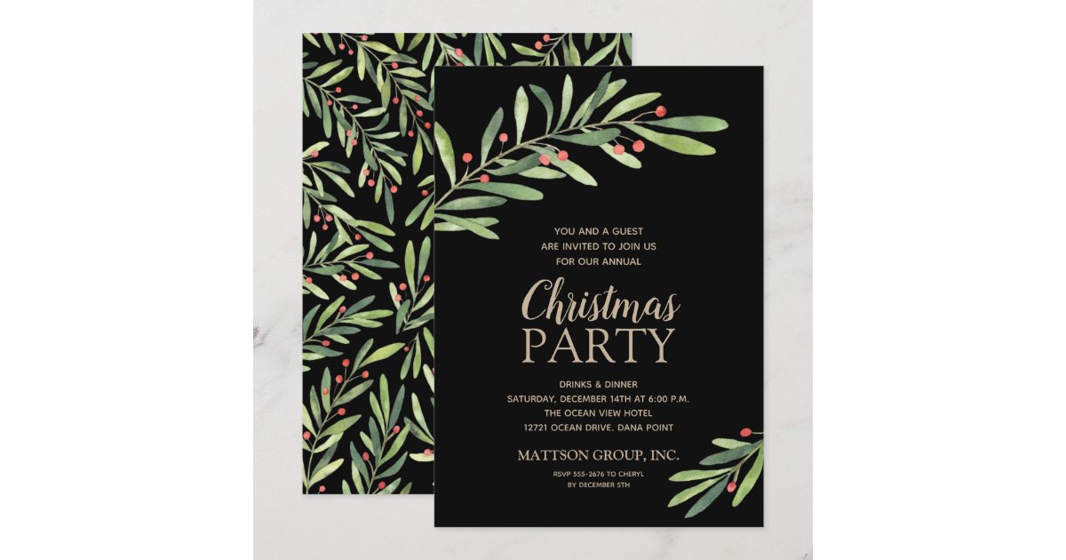 Elegant Greenery Christmas Party Invitations | Zazzle
