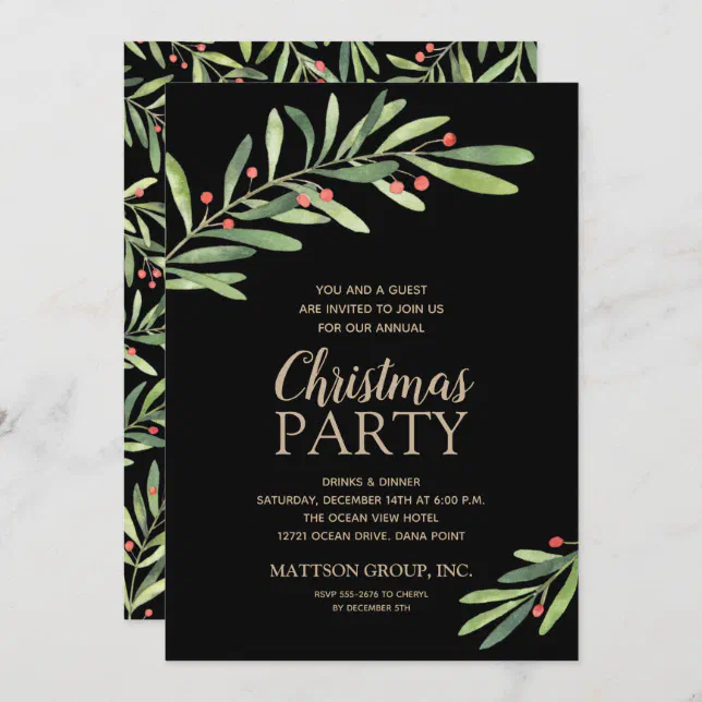 Elegant Greenery Christmas Party Invitations | Zazzle