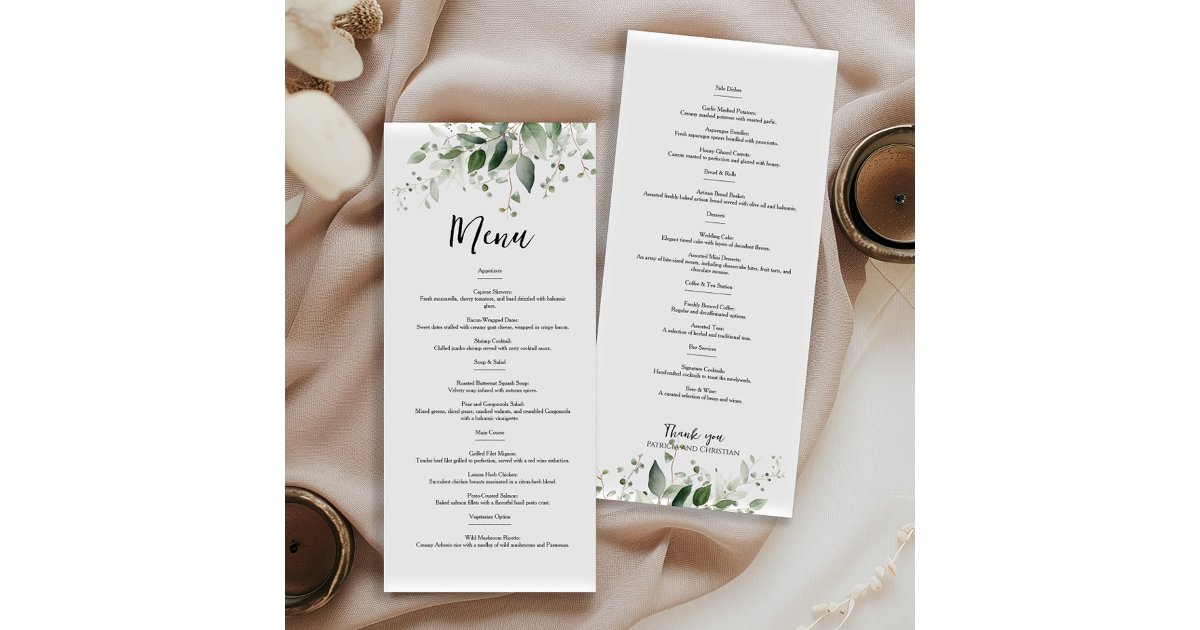 Elegant greenery double sided wedding menu | Zazzle