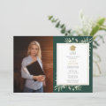 Elegant Greenery Emerald Graduation Party Photo In Invitation | Zazzle
