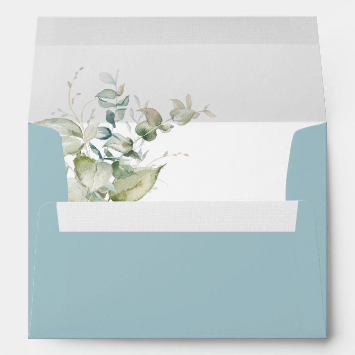 Elegant Greenery Eucalyptus Wedding Mist Blue Envelope | Zazzle.com