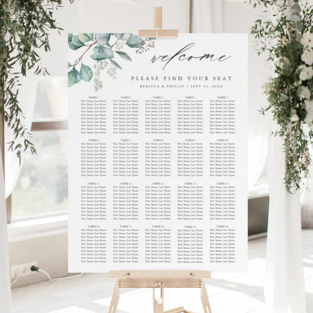 Elegant Greenery Eucalyptus Wedding Seating Chart Foam Board | Zazzle