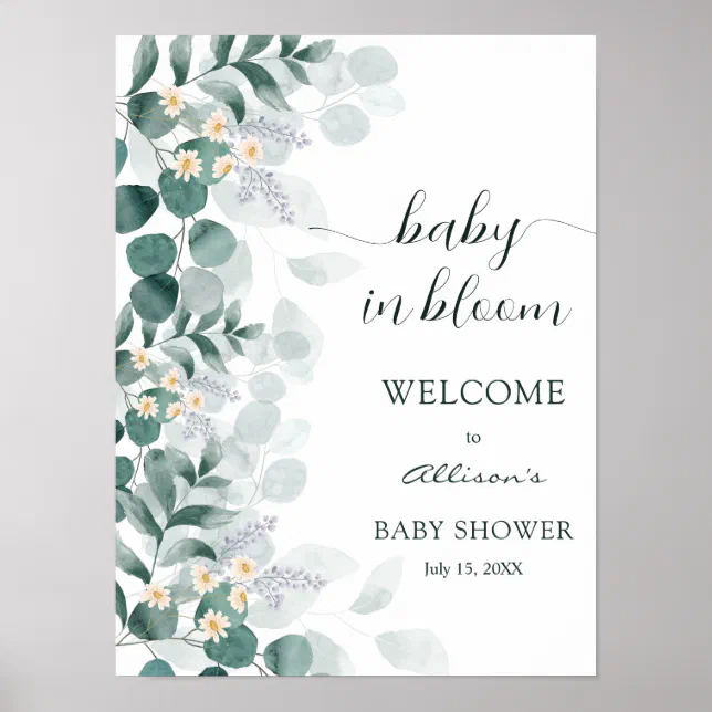 Elegant greenery eucalyptus welcome poster | Zazzle