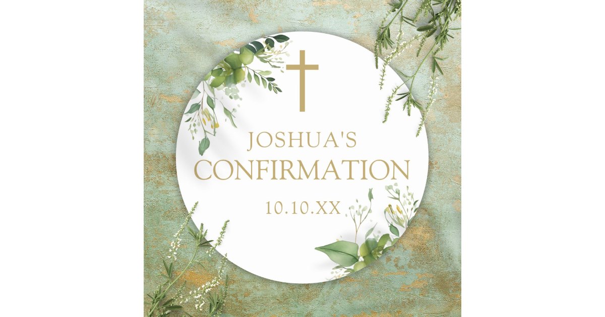 Elegant Greenery Floral Confirmation Favor Classic Round Sticker | Zazzle